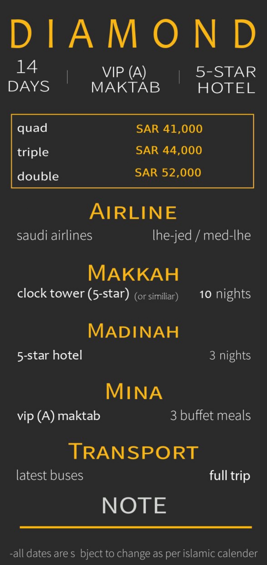 Diamond Package | 14 Days - Aljohra Hajj & Umrah Services